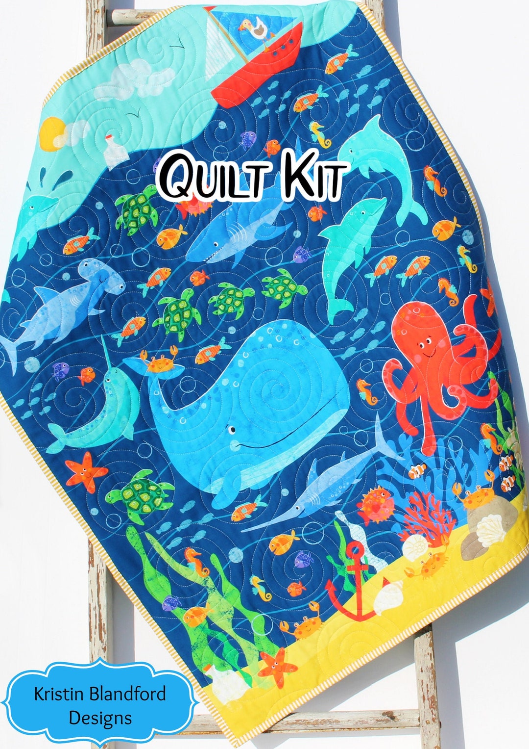 LAST ONE Ocean Quilt Kit, Sea Fish Octopus Whales, Nautical Crib ...
