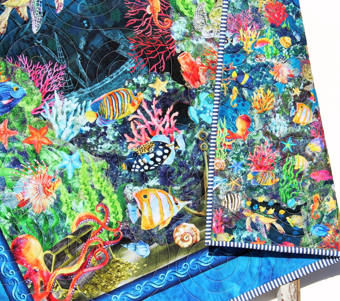 Ocean Quilt Kit Panel – DIY Under the Sea Quilt Kit With Dolphins ...