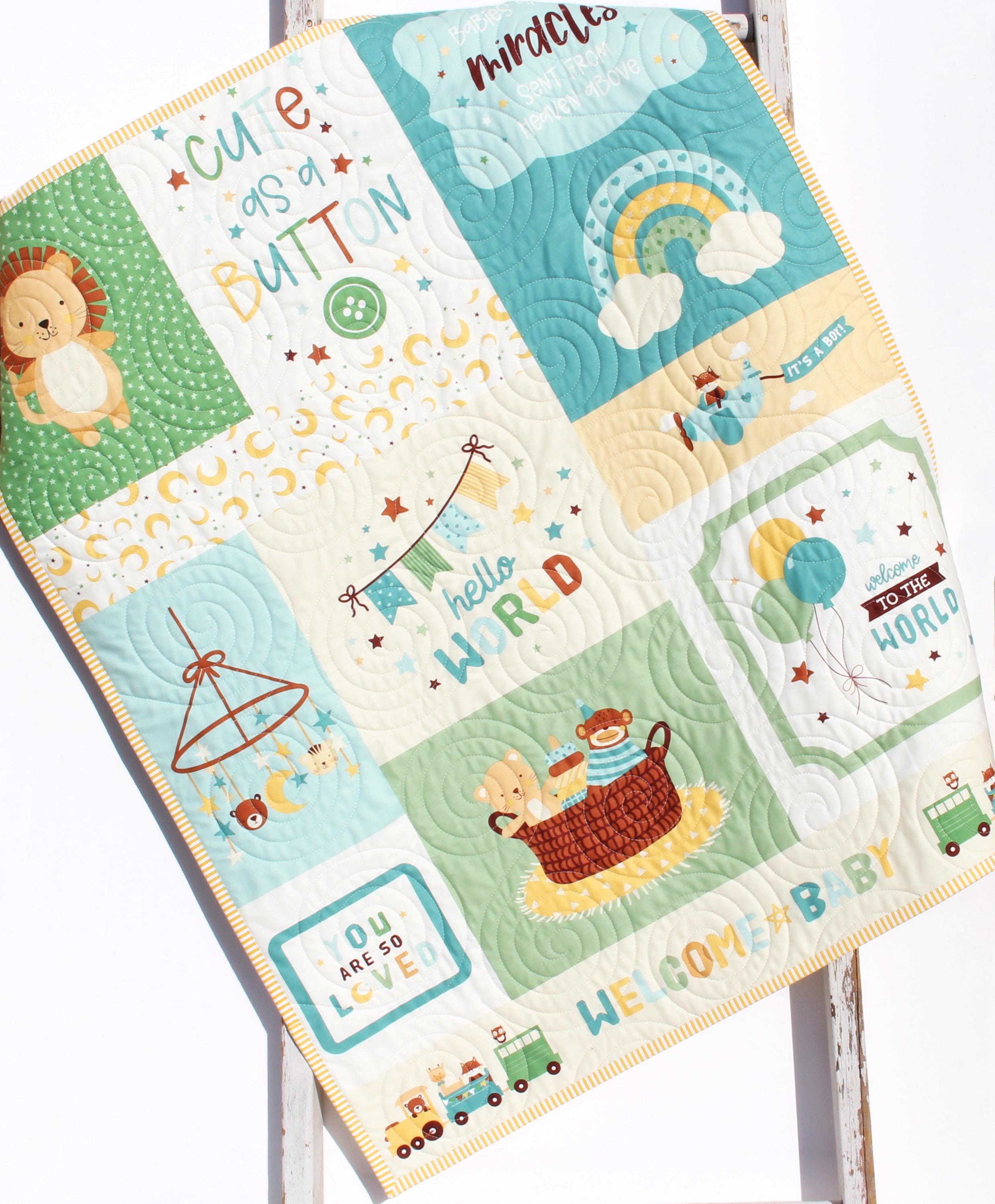 Baby Panel Quilt Kit – Baby Boy Nursery Quilt, Beginner Friendly Sewing ...