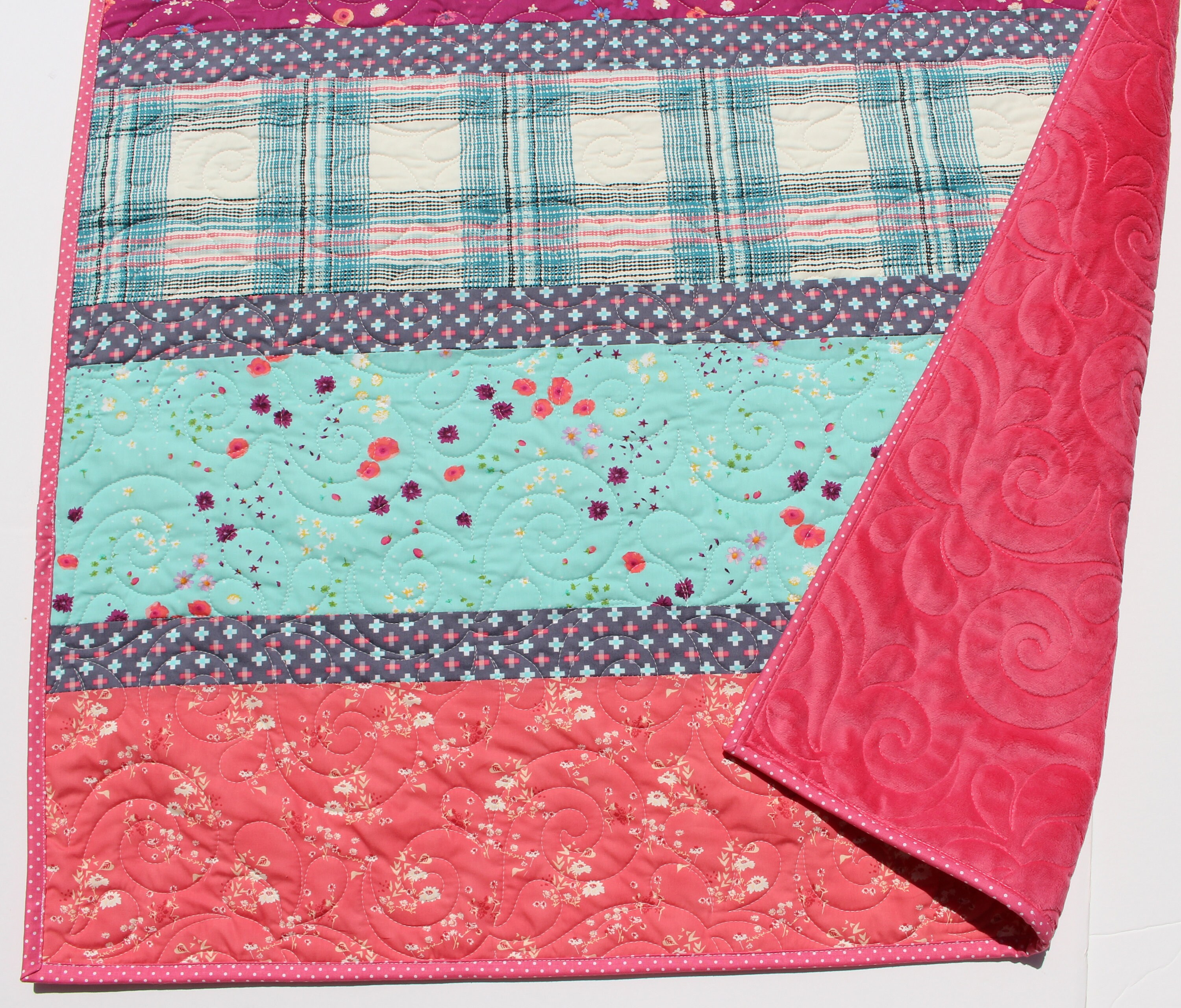 Strip Quilt Kit With Minky – Bright Plaid Sashed Stripe Quilt Kit ...