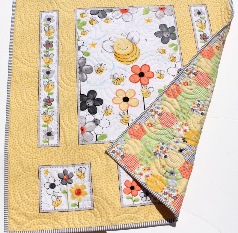 Baby Quilt Kit Bees Bedding Panel Stripe Quick Beginner Project Fabrics ...