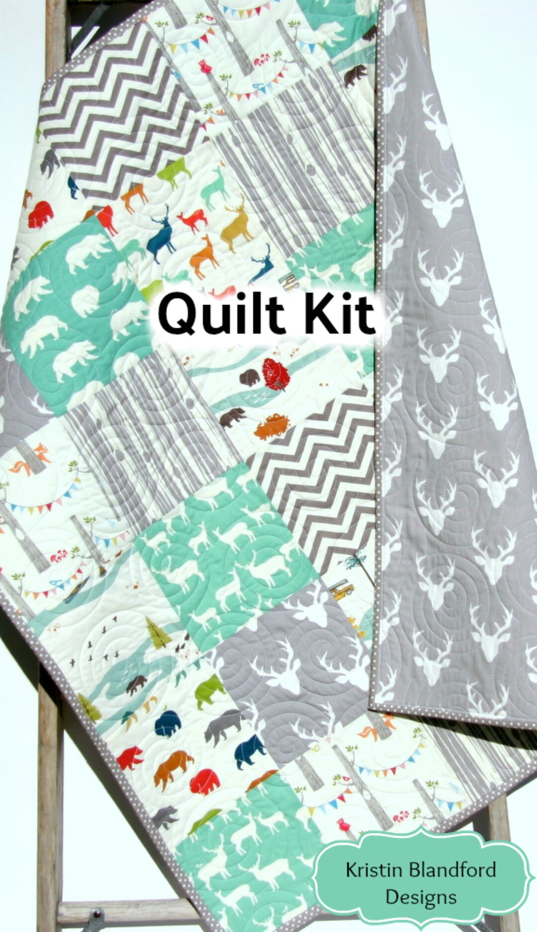 Mint Gray Deer Quilt Kit – DIY Baby Blanket With Woodland Animals ...