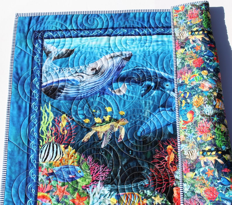 Ocean Quilt Kit Panel – DIY Under the Sea Quilt Kit With Dolphins ...