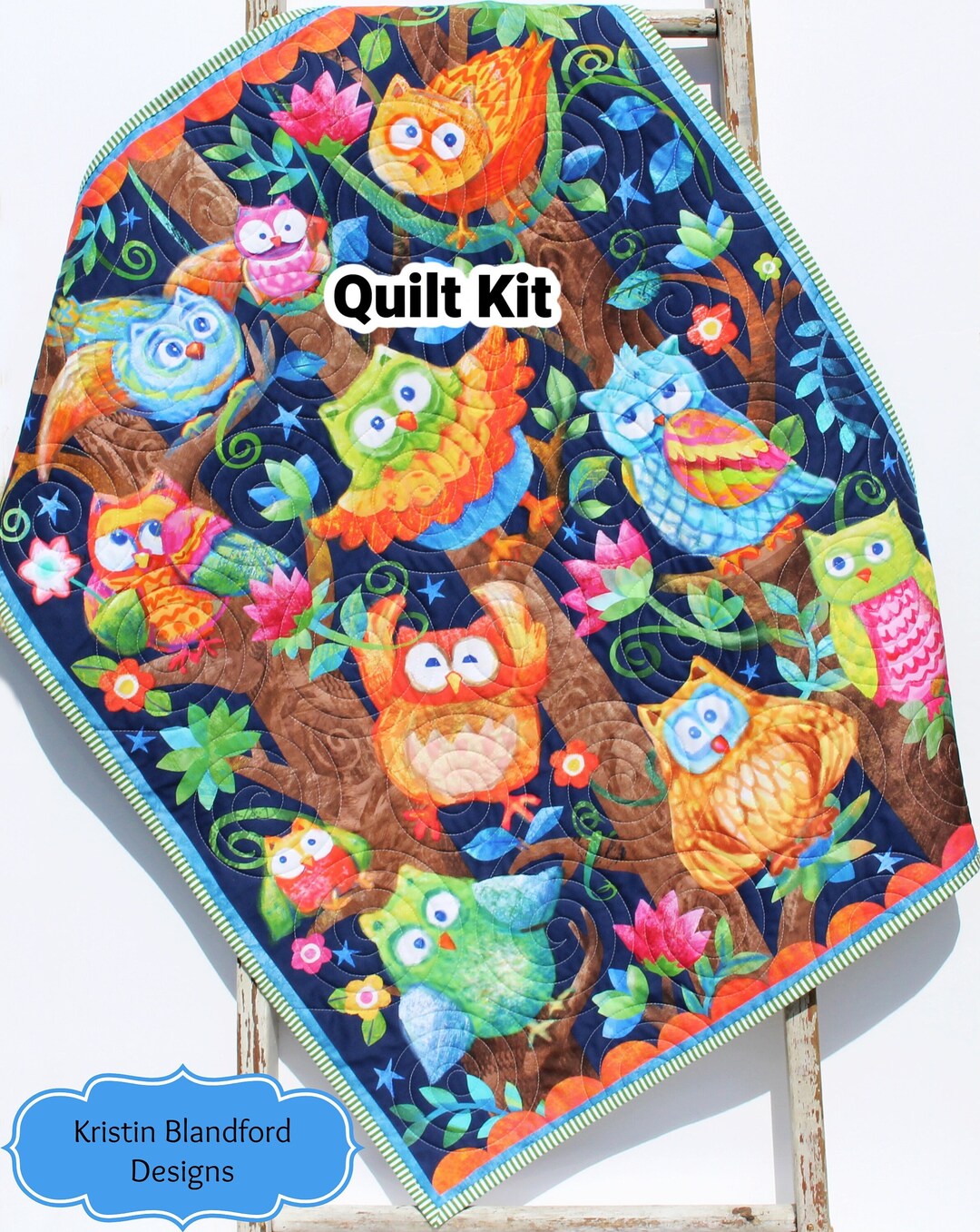 Owl Quilt Kit Animals Crib Blanket Quilting DIY Sewing Project Boy Girl ...