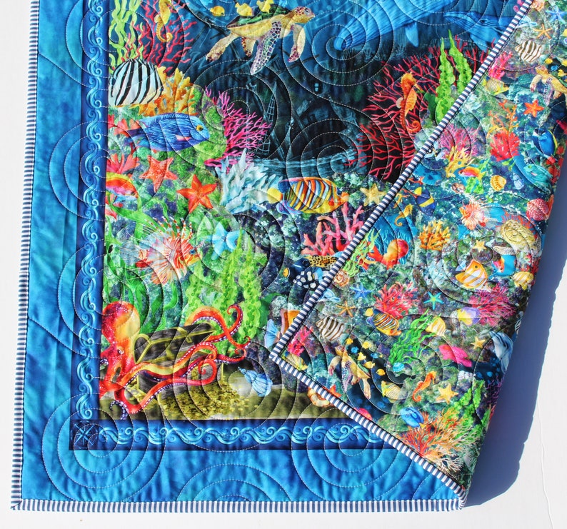 Ocean Quilt Kit Panel – DIY Under the Sea Quilt Kit With Dolphins ...