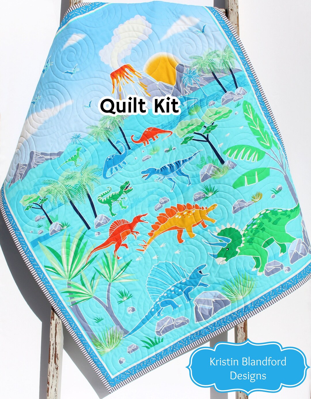 Dinosaur Quilt Kit Dino Panel Quick Easy Fun Beginner Project Fabrics Baby Boy Child Kid Crib ...