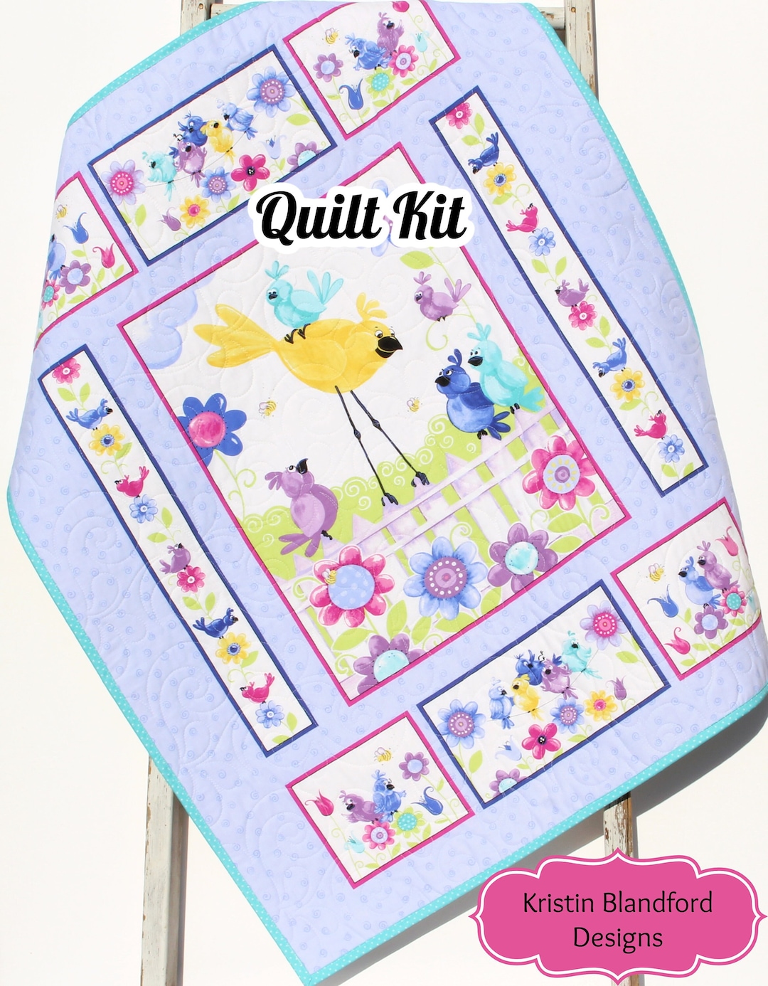Bird Baby Quilt Kit – Cute Baby Animal Quilt Kit With Birds and Flowers ...
