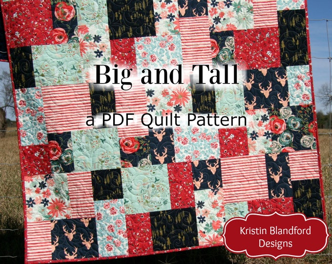 Big Block Quilt Pattern, Modern Mosaic, Big and Tall, Fat Quarter Throw ...