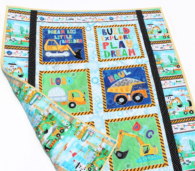 Truck Quilt Kit – Little Builder Baby Blanket Panel Kit – Digger & Dump ...