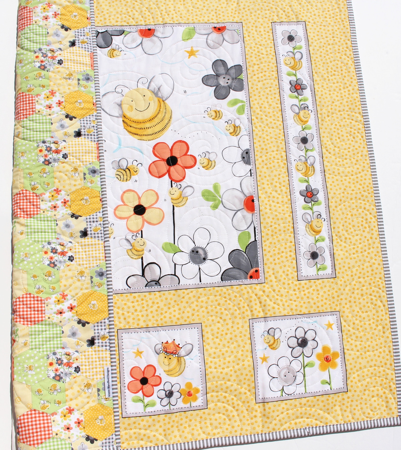 Baby Quilt Kit Bees Bedding Panel Stripe Quick Beginner Project Fabrics ...