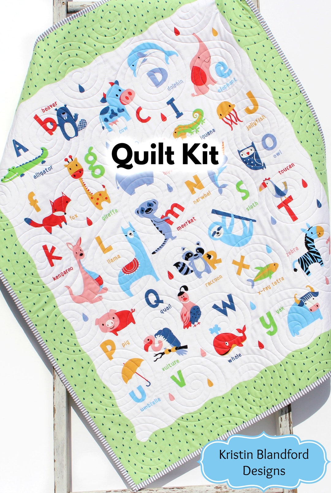 Alphabet Quilt Kit With Animal Panel and Green Border – DIY Baby ...