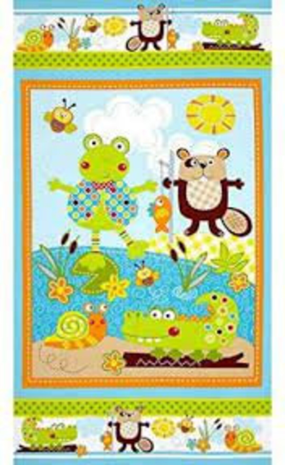 Polka Dot Pond Panel by Marcus Fabrics Boy Child Frogs Beavers - Etsy