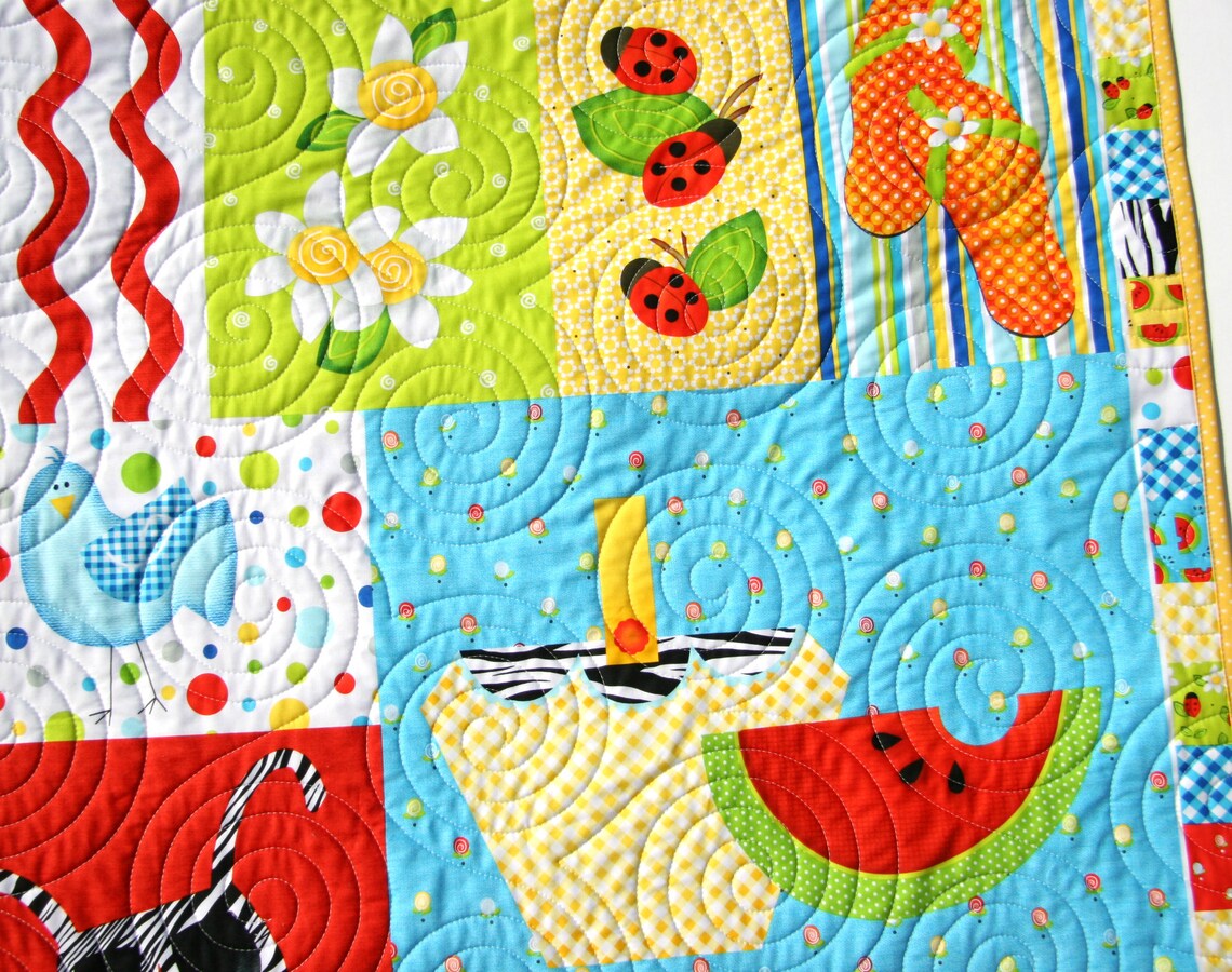 Summer Quilt Kit, Wall Hanging, Quilting Panel Fabrics, Faux Pacthwork ...