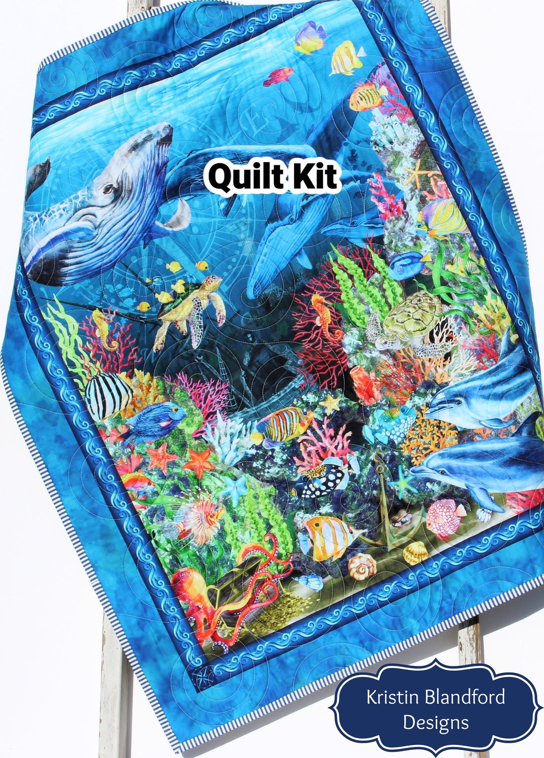Ocean Quilt Kit Panel – DIY Under the Sea Quilt Kit With Dolphins ...