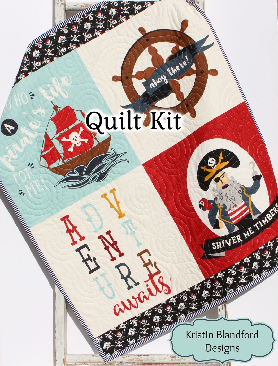 Pirate Tales Quilt Kit, Natuical Boy Panel, Nursery Crib Sewing Blanket ...