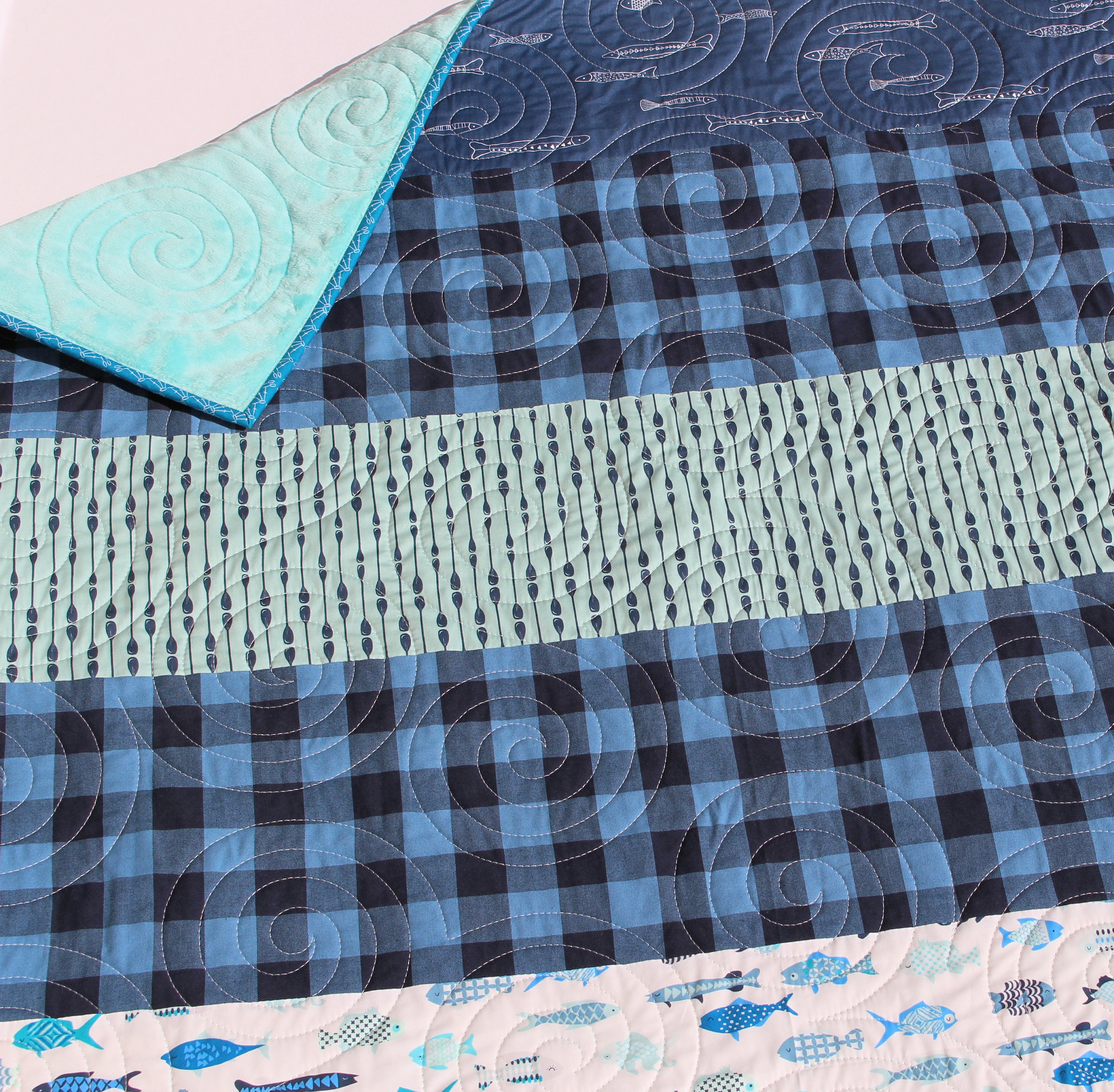 Fish Stripe Quilt Kit – Boy Strip Quilt Pattern Kit – Blue Plaid ...
