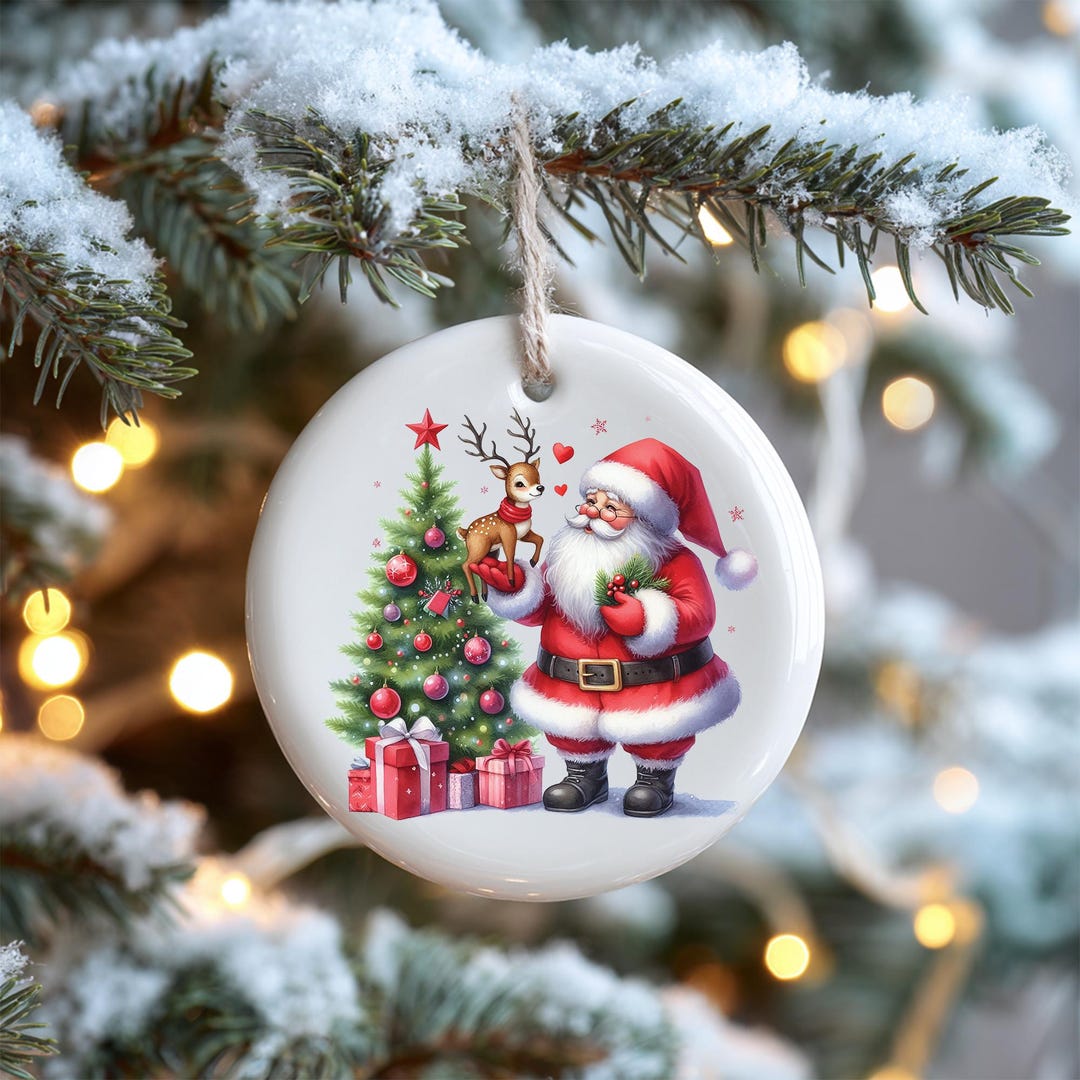 Santa, Reindeer & Christmas Tree Ornament Set,keepsake Christmas Bauble ...