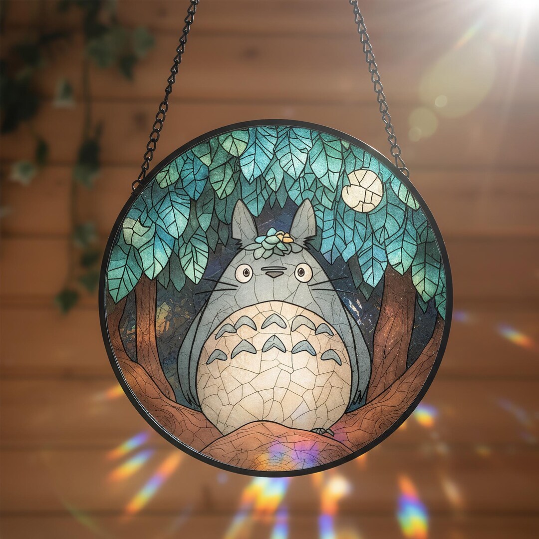 Studio Ghibli Totoro Stained Glass Sun Catcher, Whimsical Home Decor ...