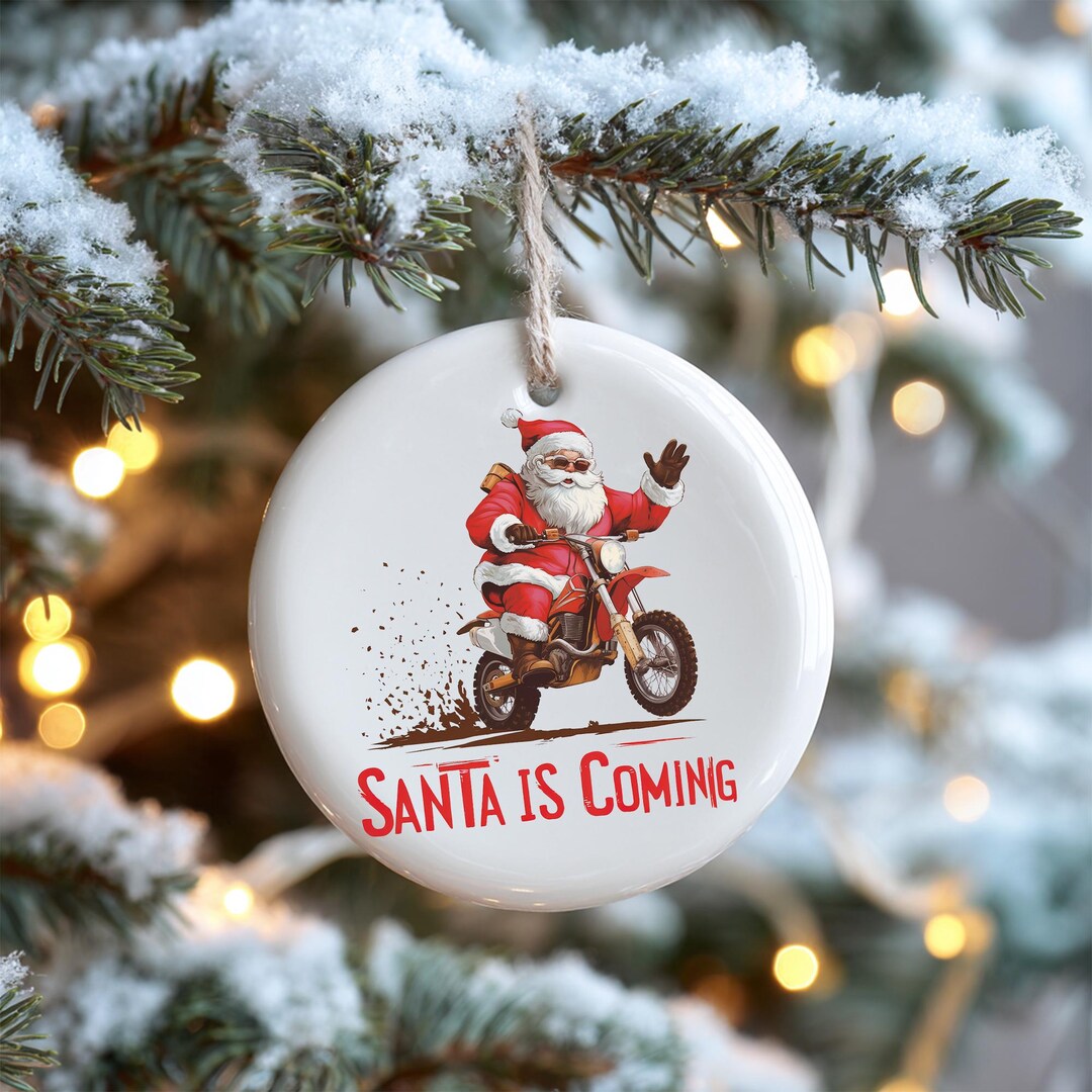 Santa is Coming Motocross-themed Glass Christmas Ornament, Keepsake ...