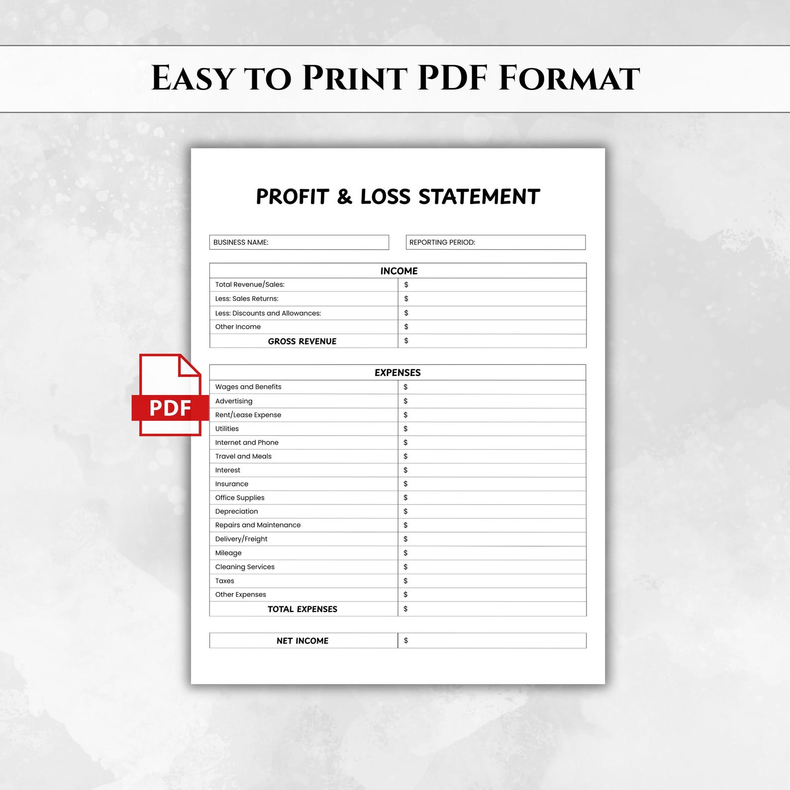 Profit and Loss Statement Template, P&L Spreadsheet, Small Business ...
