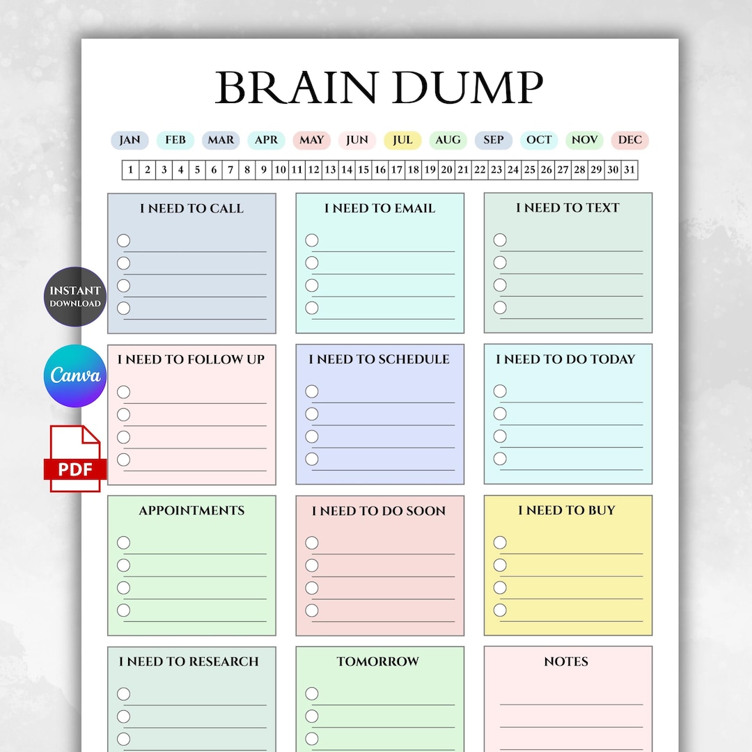 Editable ADHD Brain Dump Printable | Daily Planner & to Do List ...