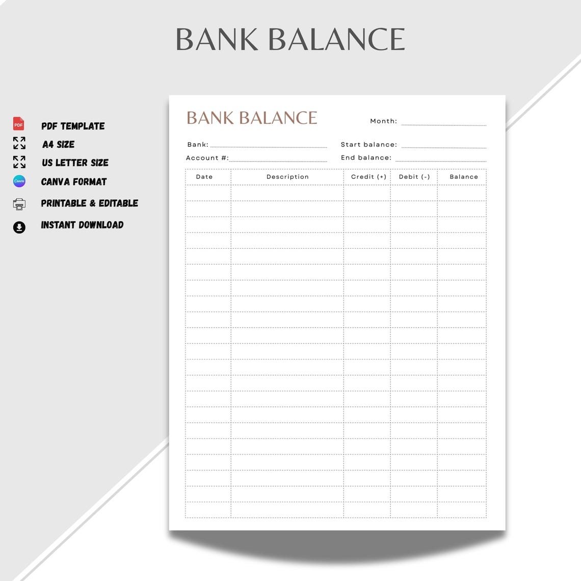 Bank Balance Tracker Printable | Monthly Finance Tracker Spreadsheet ...