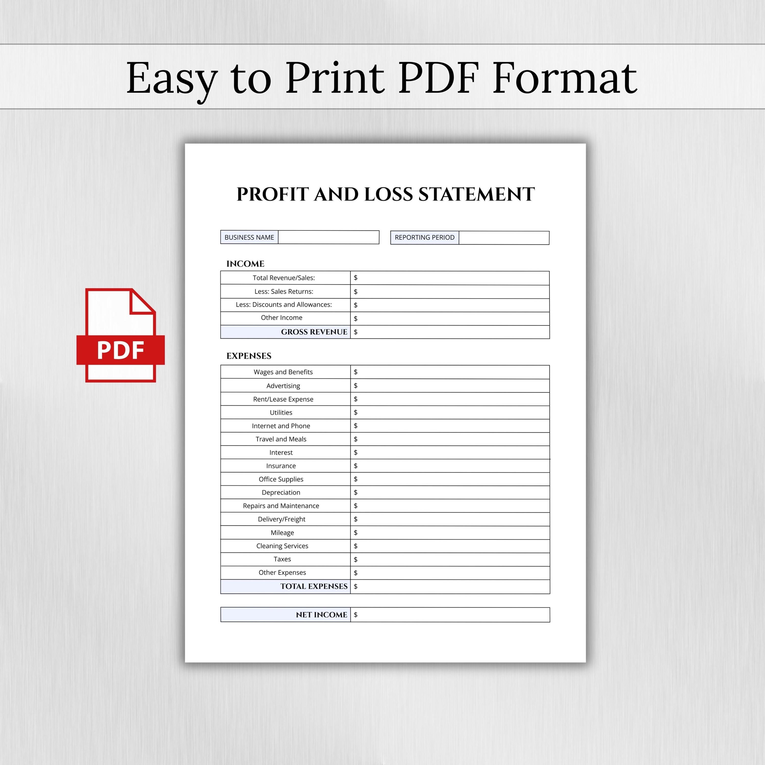 Profit and Loss Statement Template | Small Business Income Expense ...