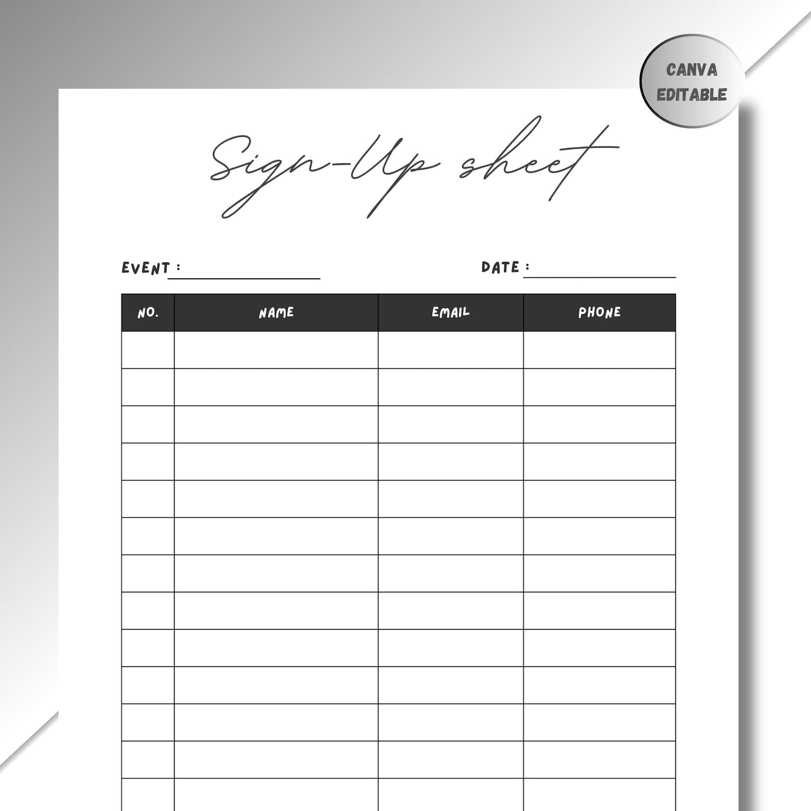 Sign up Form, Sign up Sheet, Printable Sign up List, Sign up Template ...