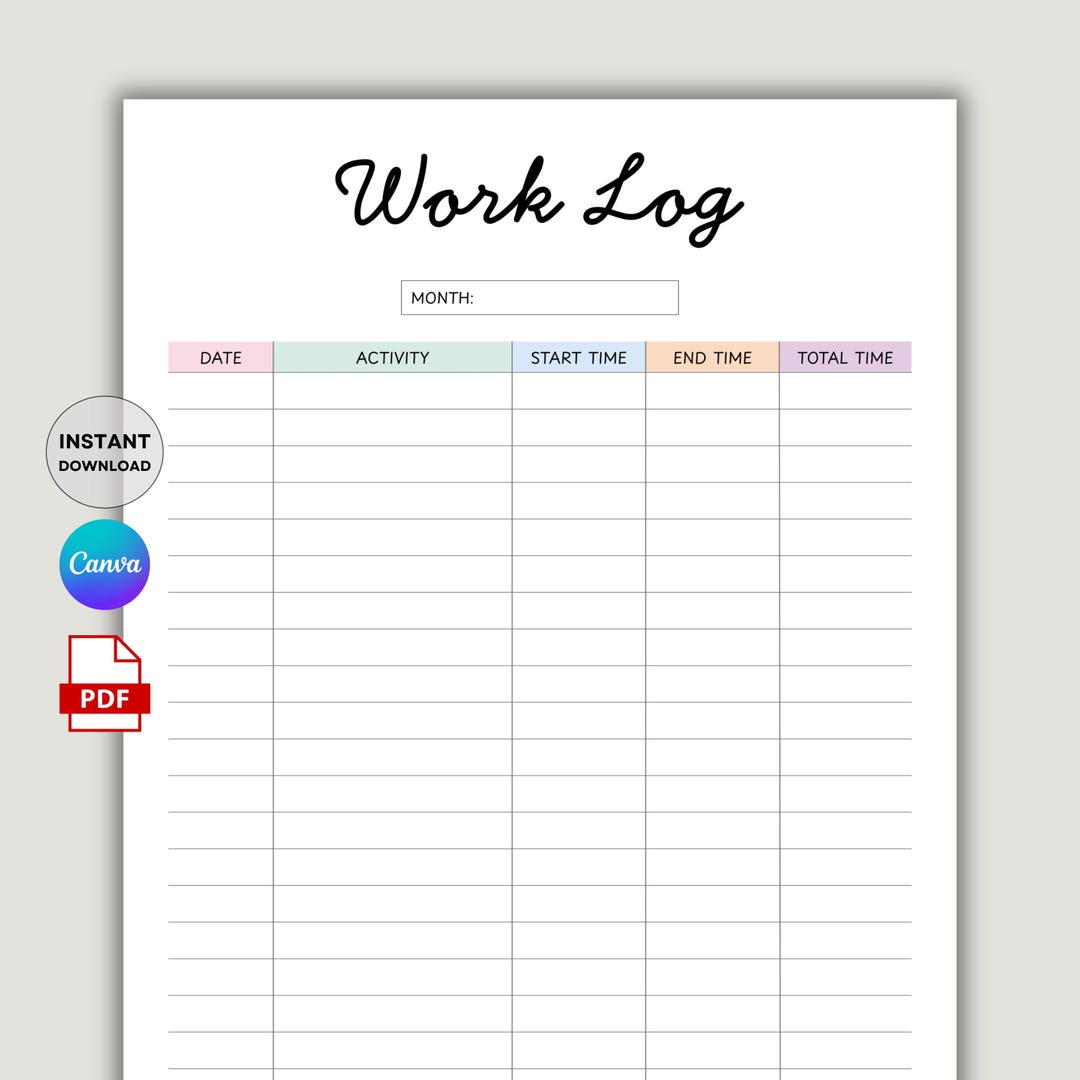 Work Log Template | Employee Daily Work Record Sheet | Job Task Tracker ...