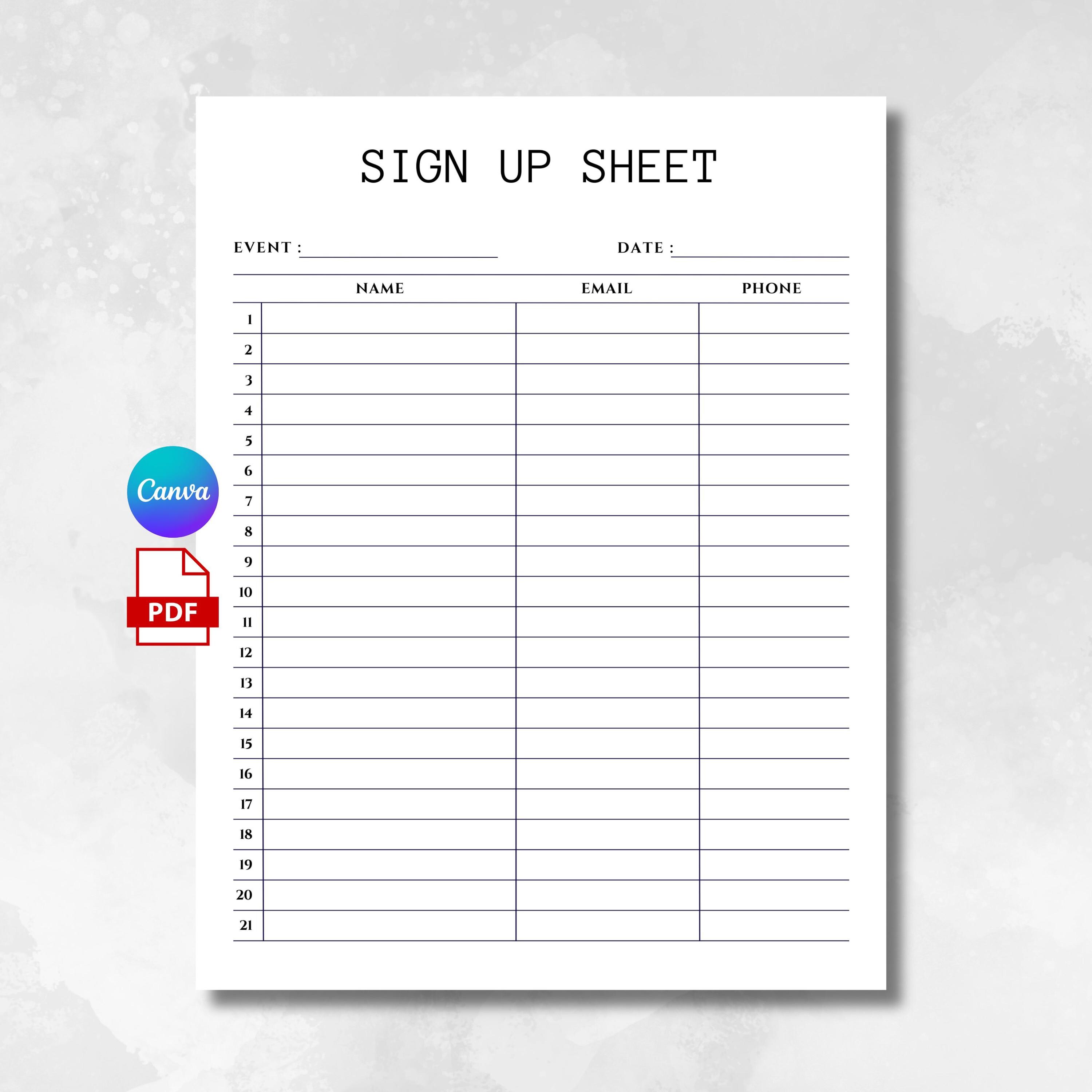 Printable Sign up Sheet Template | Event Sign up Form | Editable Canva ...