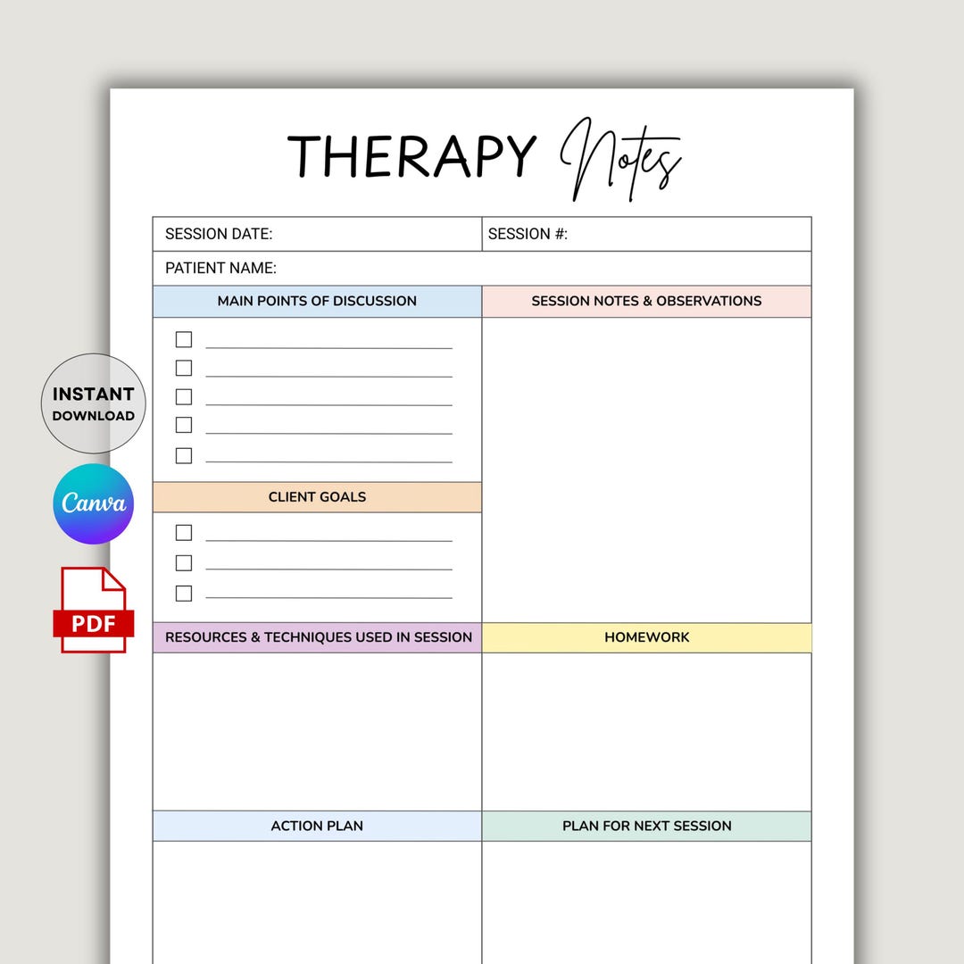 Therapy Session Notes Template | Editable Therapy Notes | Counseling ...