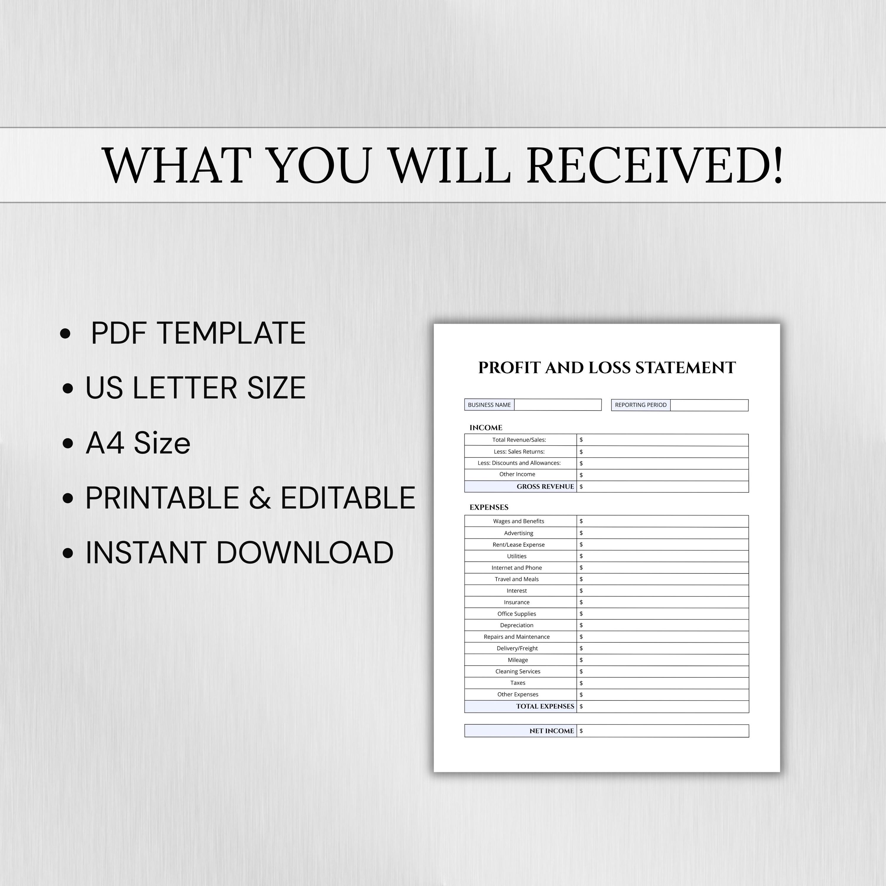 Profit and Loss Statement Template | Small Business Income Expense ...