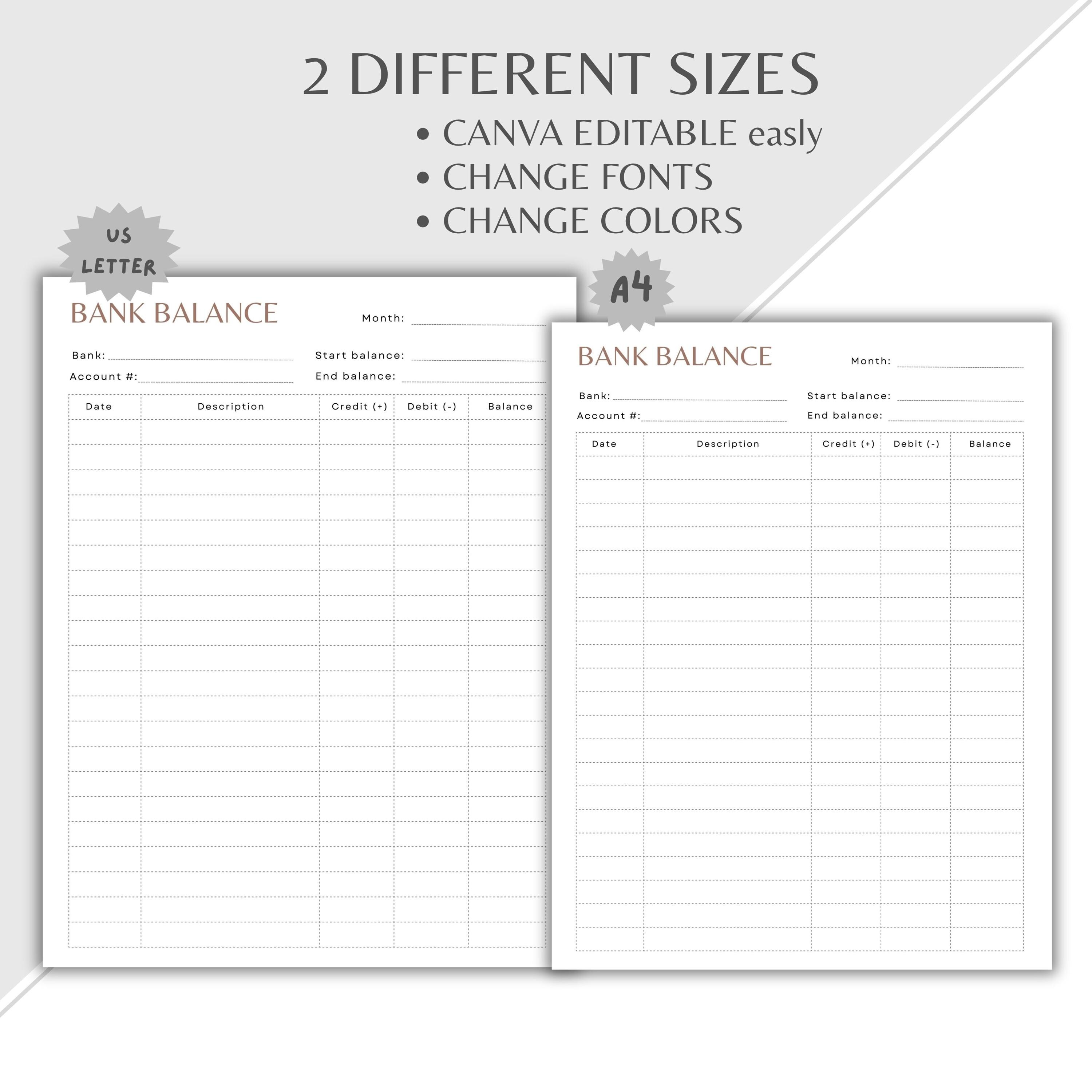Bank Balance Tracker Printable | Monthly Finance Tracker Spreadsheet ...