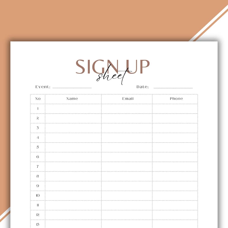 Event Sign up Sheet Template, Printable Signup Sheet, Volunteer Sign up ...