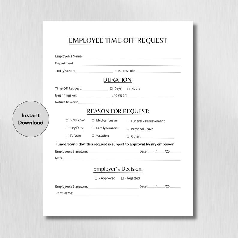 Employee Time-off Request Template. Editable Vacation Request Form ...