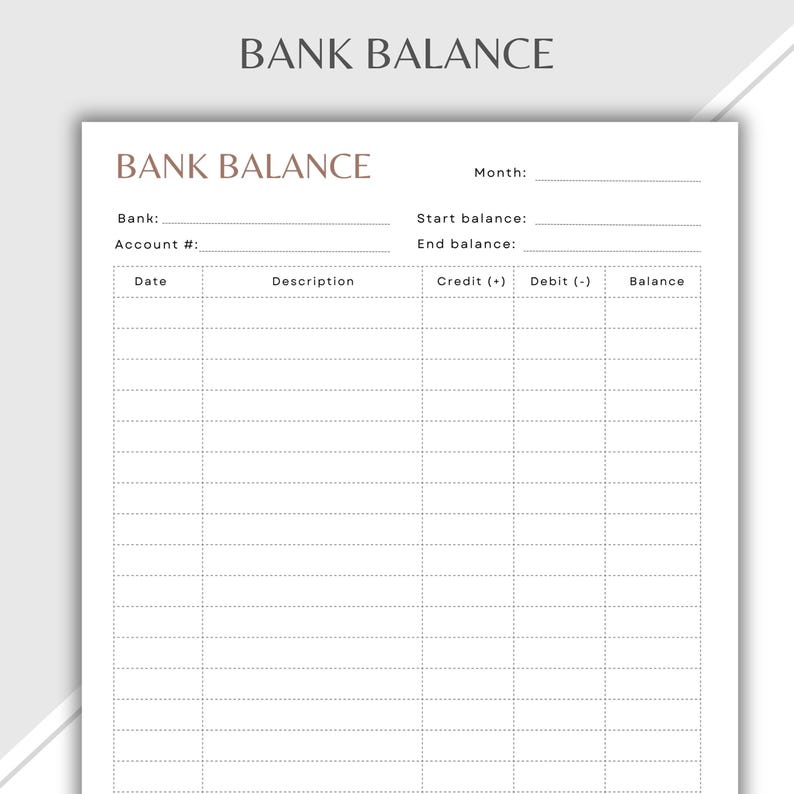 Bank Balance Sheet, Savings Tracker, Banking Record, Finance Log ...