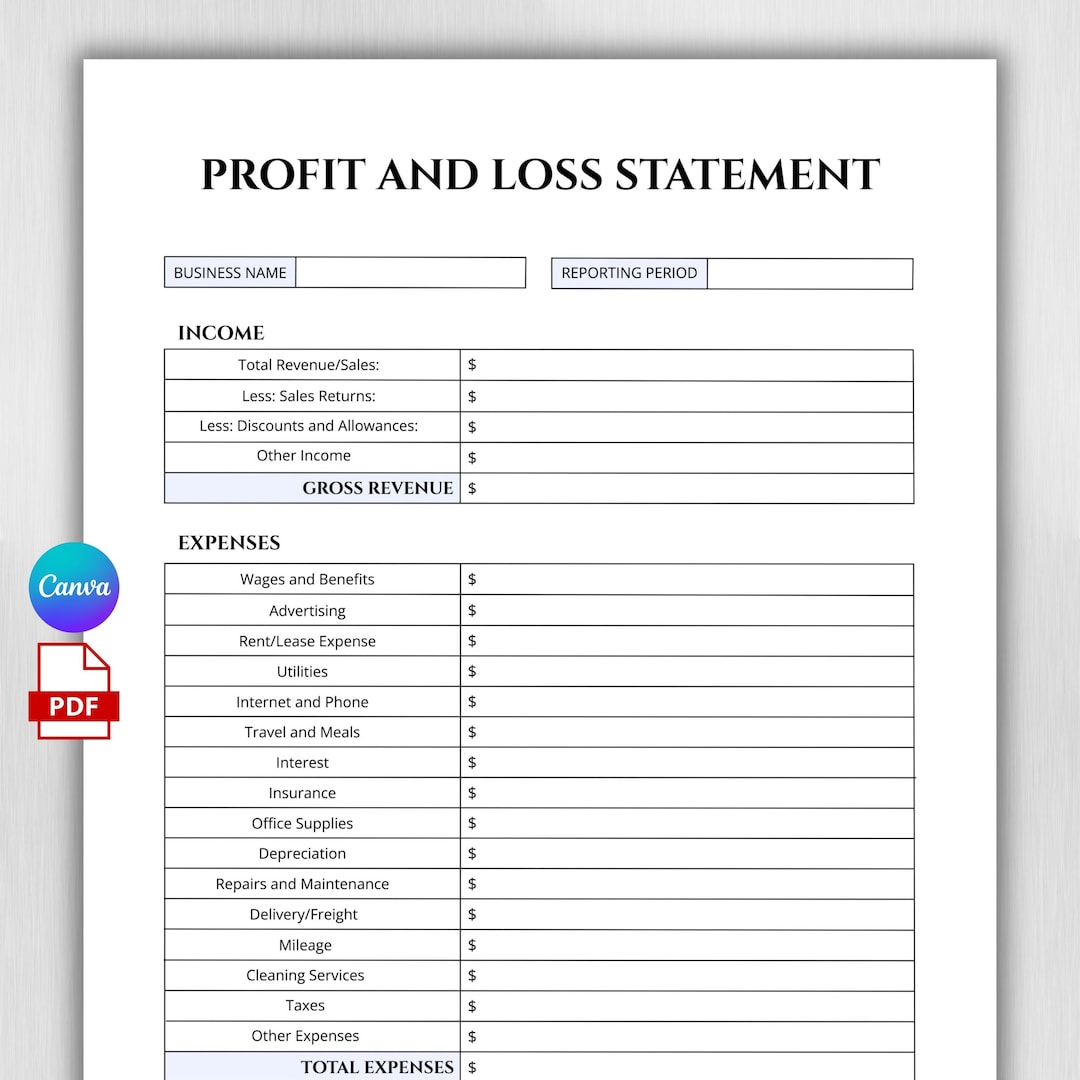 Profit and Loss Statement Template | Small Business Income Expense ...