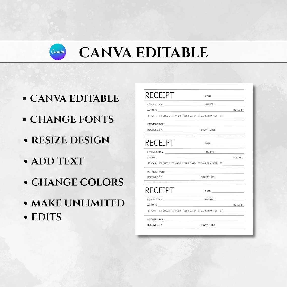 Editable Receipt Template Canva | Printable Receipt Form PDF | Small ...