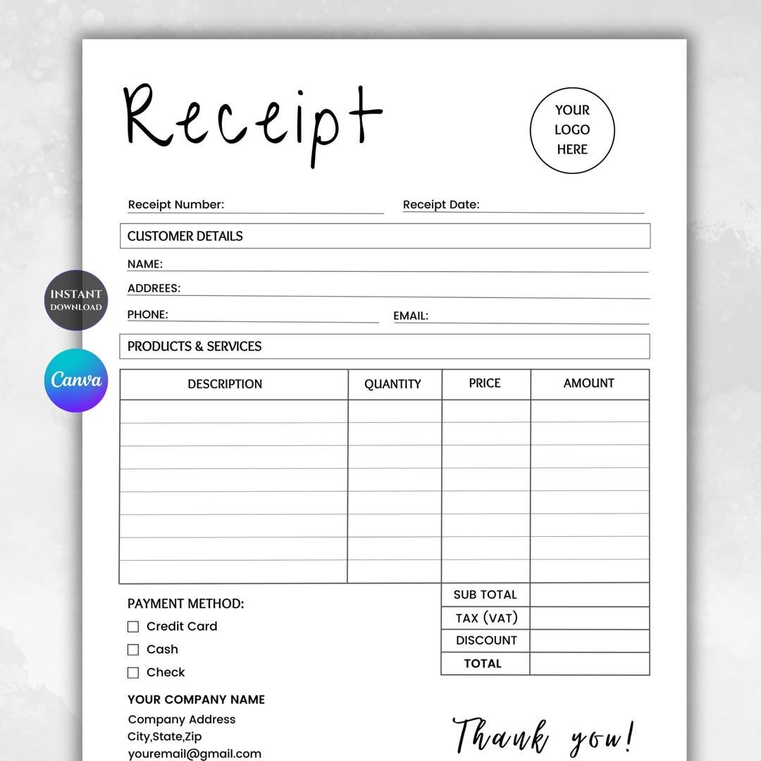 Editable Receipt Template | Printable Receipt Template | Canva Receipt ...