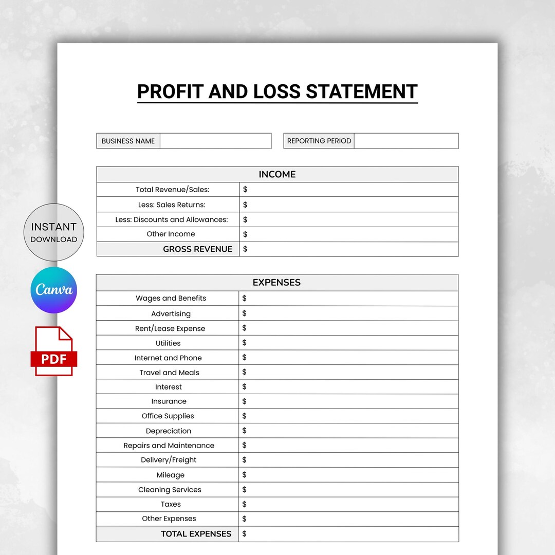 Profit and Loss Statement Template Editable | Small Business Income ...