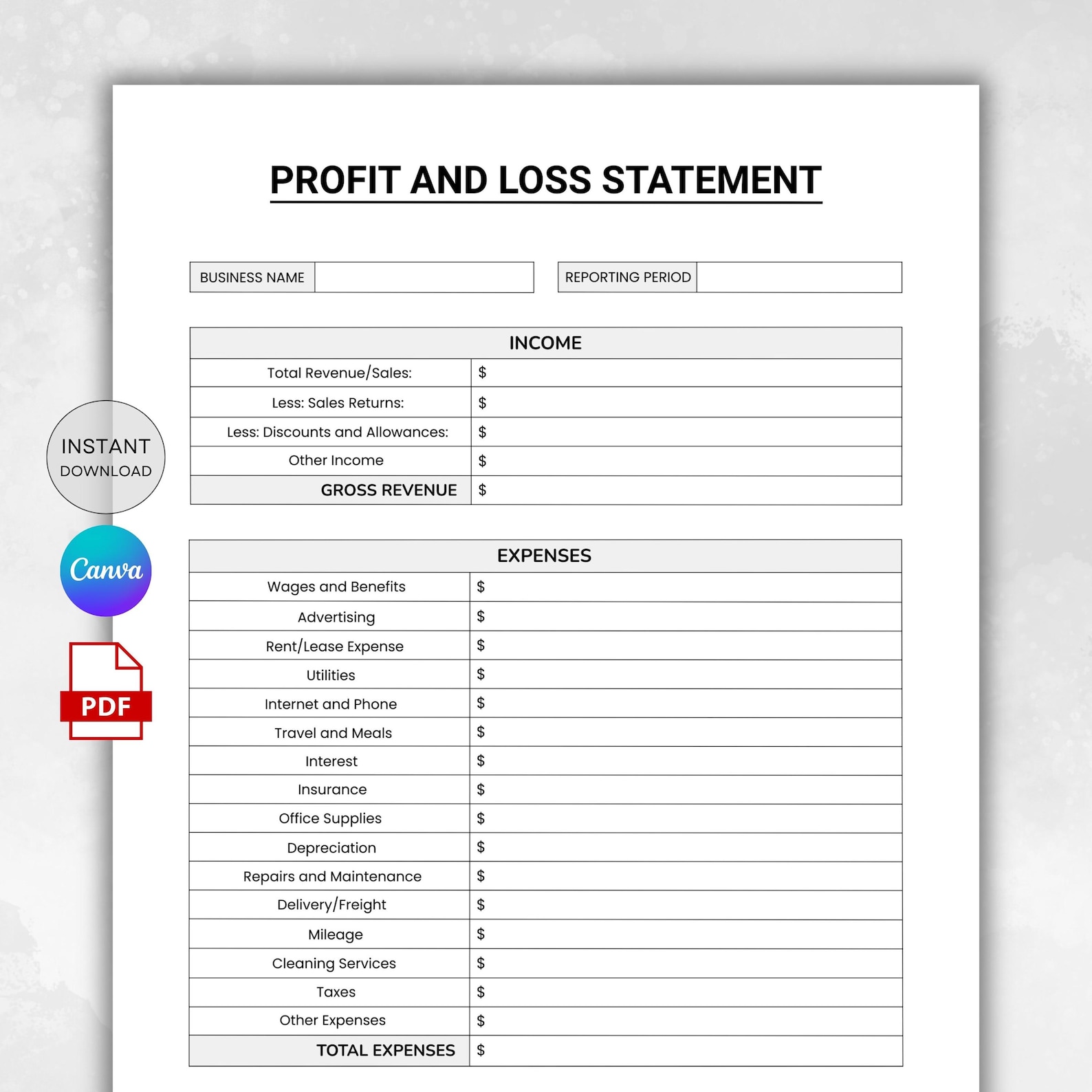 Profit and Loss Statement Template | P&L Statement for Small Business ...