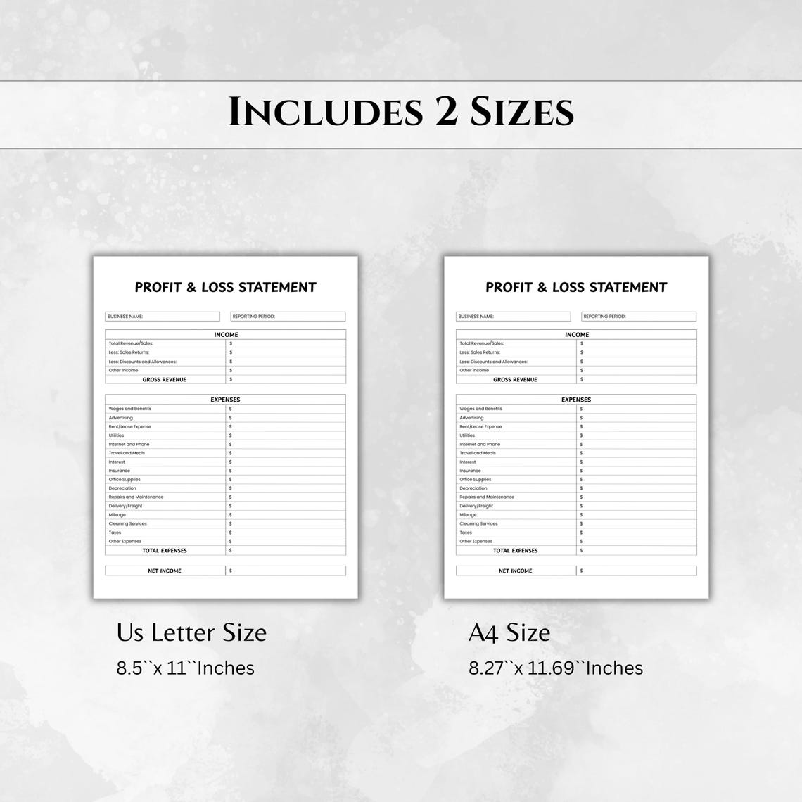 Profit and Loss Statement Template, P&L Spreadsheet, Small Business ...