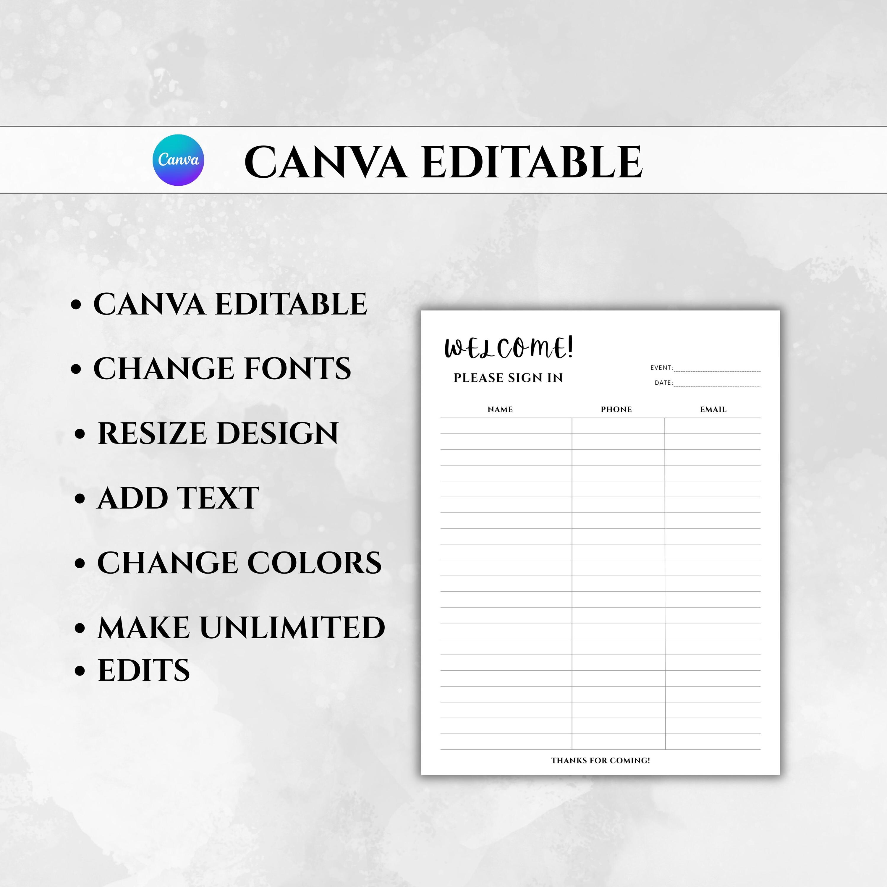 Printable Event Sign in Sheet | Welcome Please Sign in Template ...