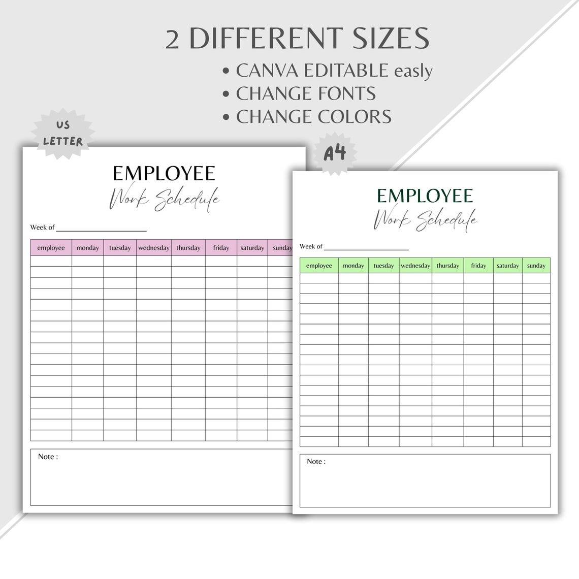 Employee Work Schedule Printable. Work Schedule Tracker. Editable Time ...