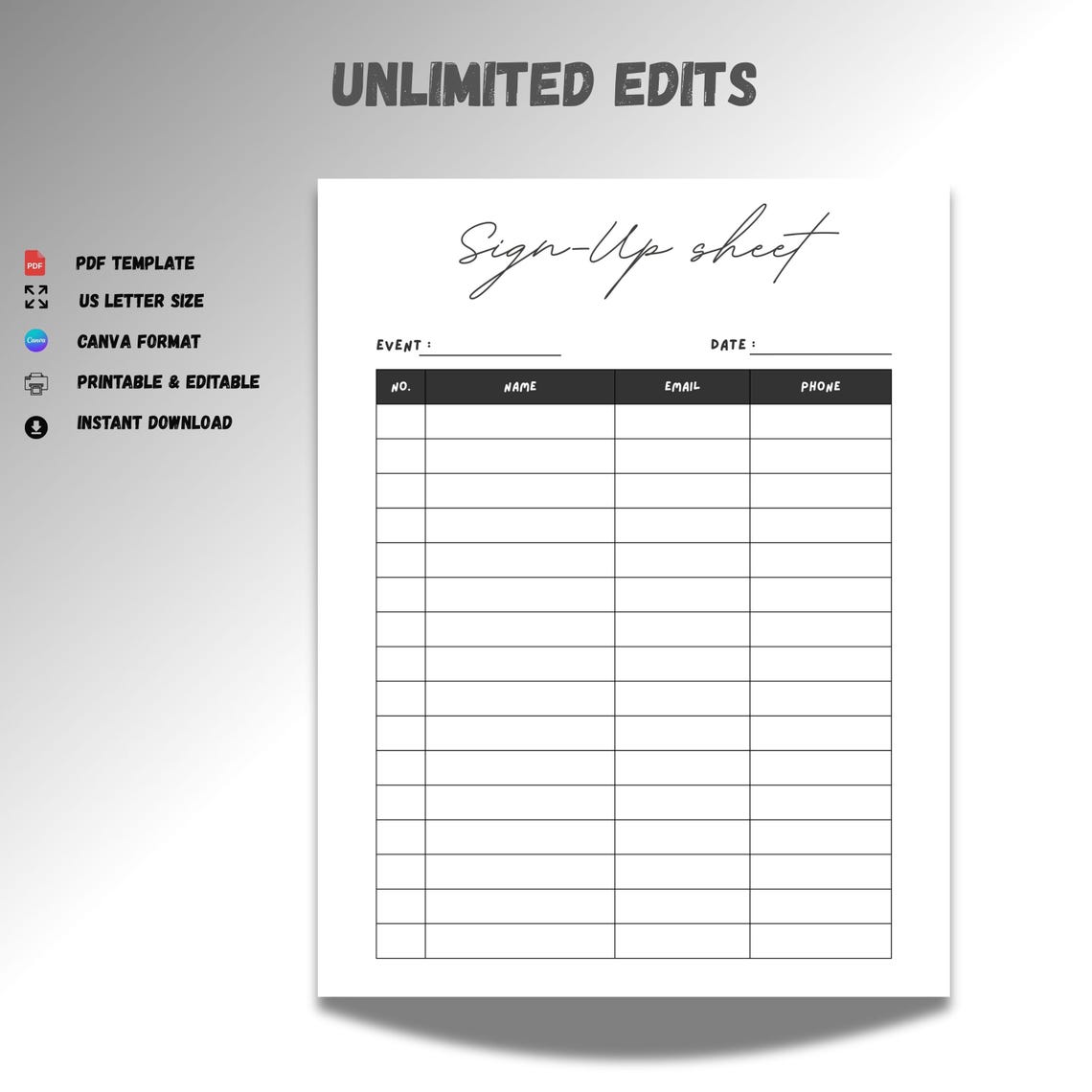 Sign up Form, Sign up Sheet, Printable Sign up List, Sign up Template ...