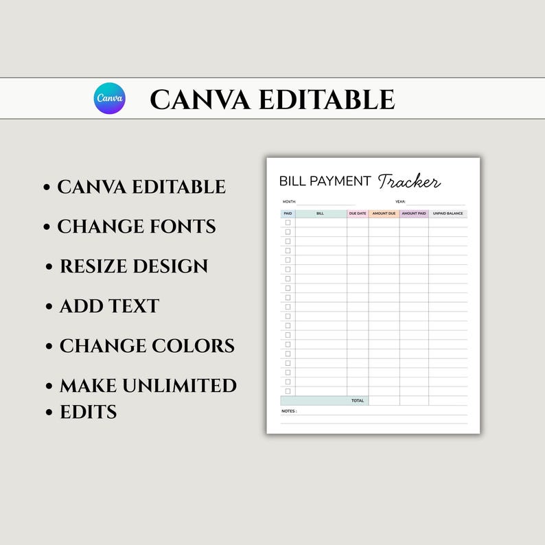 Bill Payment Tracker Printable, Monthly Bill Organizer, Budget Planner ...
