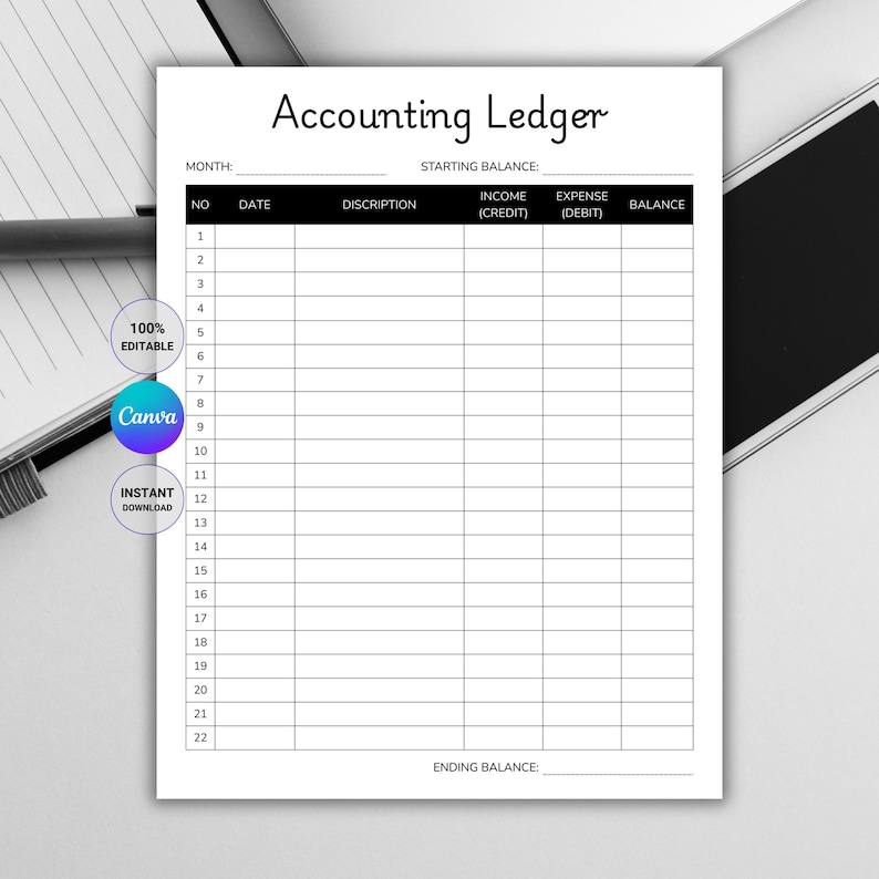 Accounting Ledger Template | Bookkeeping Record Sheet & Expense Tracker ...