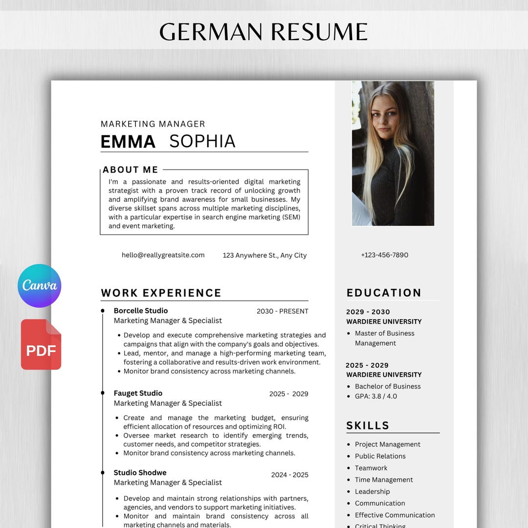 German Resume Template | Lebenslauf Vorlage | CV Template Deutsch ...
