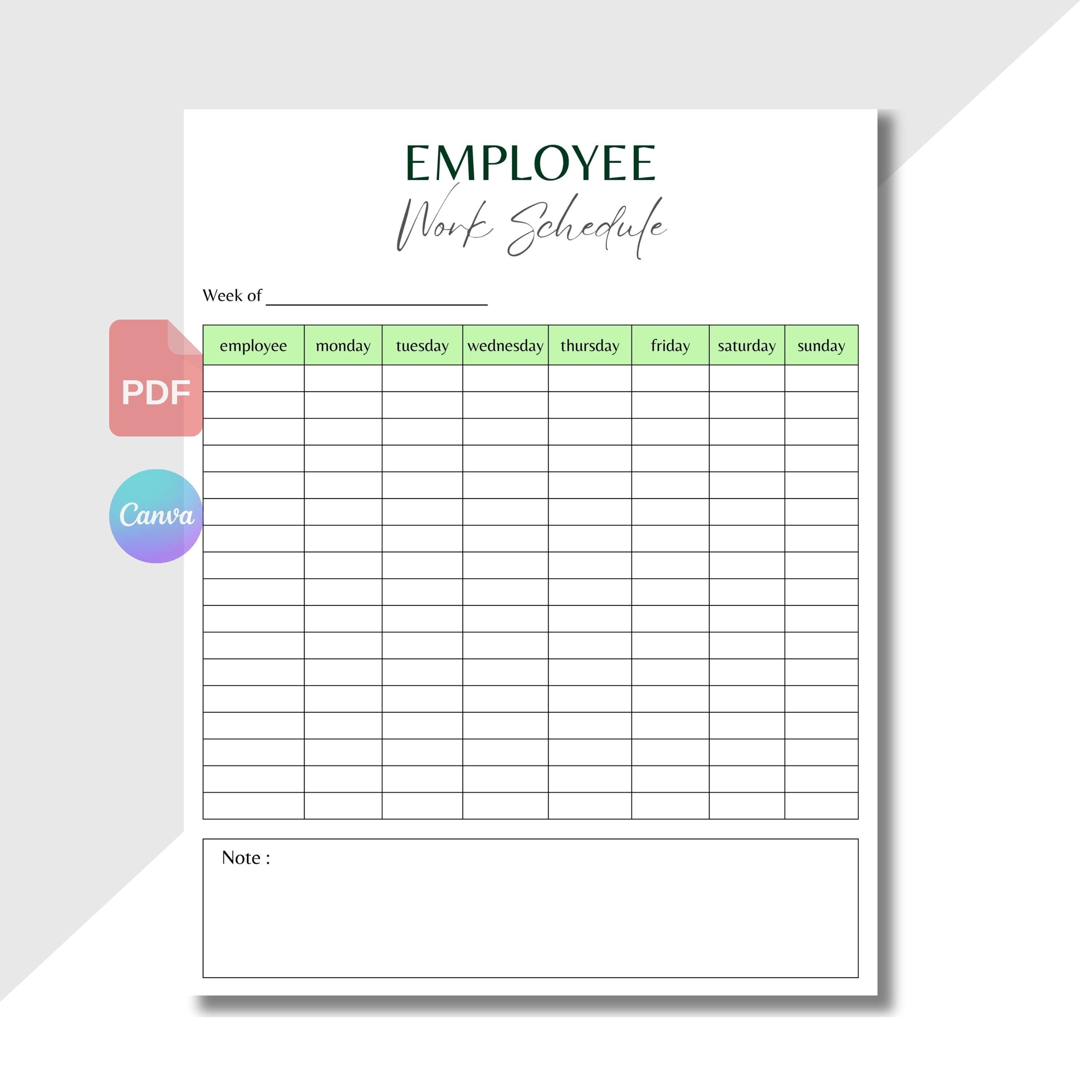 Employee Work Schedule Printable. Work Schedule Tracker. Editable Time ...