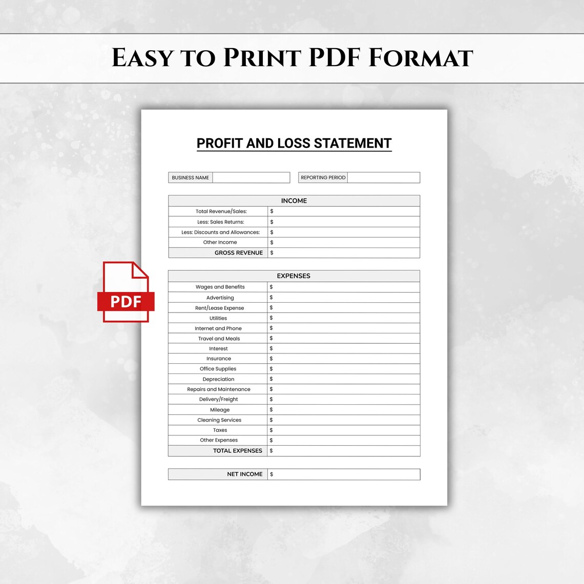 Profit and Loss Statement Template Editable | Small Business Income ...